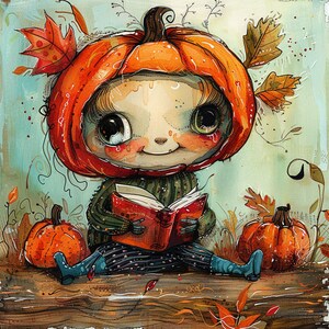 20 Whimsical Pumpkin Reading Poster, Kids Wall Art, Large Pumpkin ...