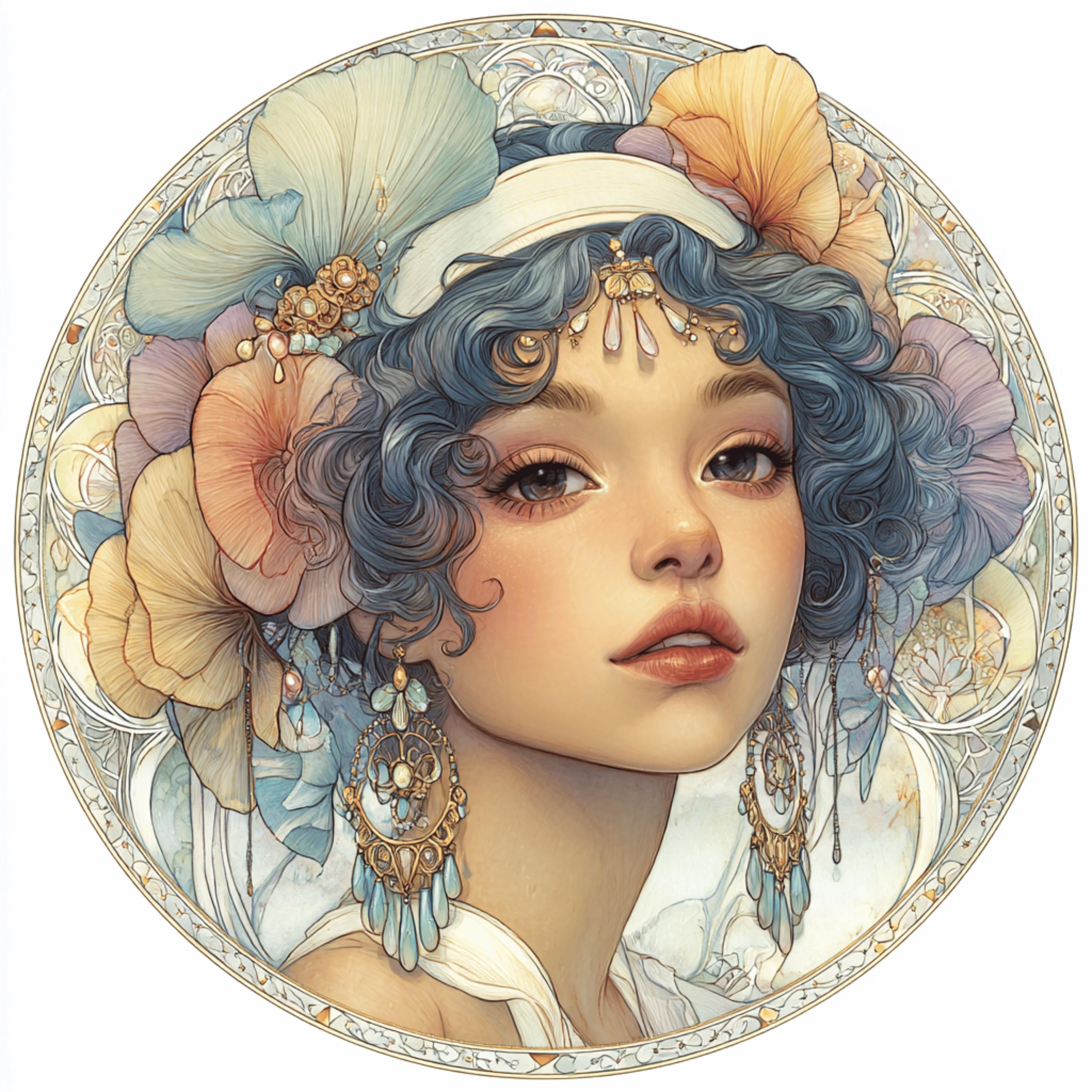 44 Art Nouveau Female Portraits With Flowers Vintage Botanical Women ...