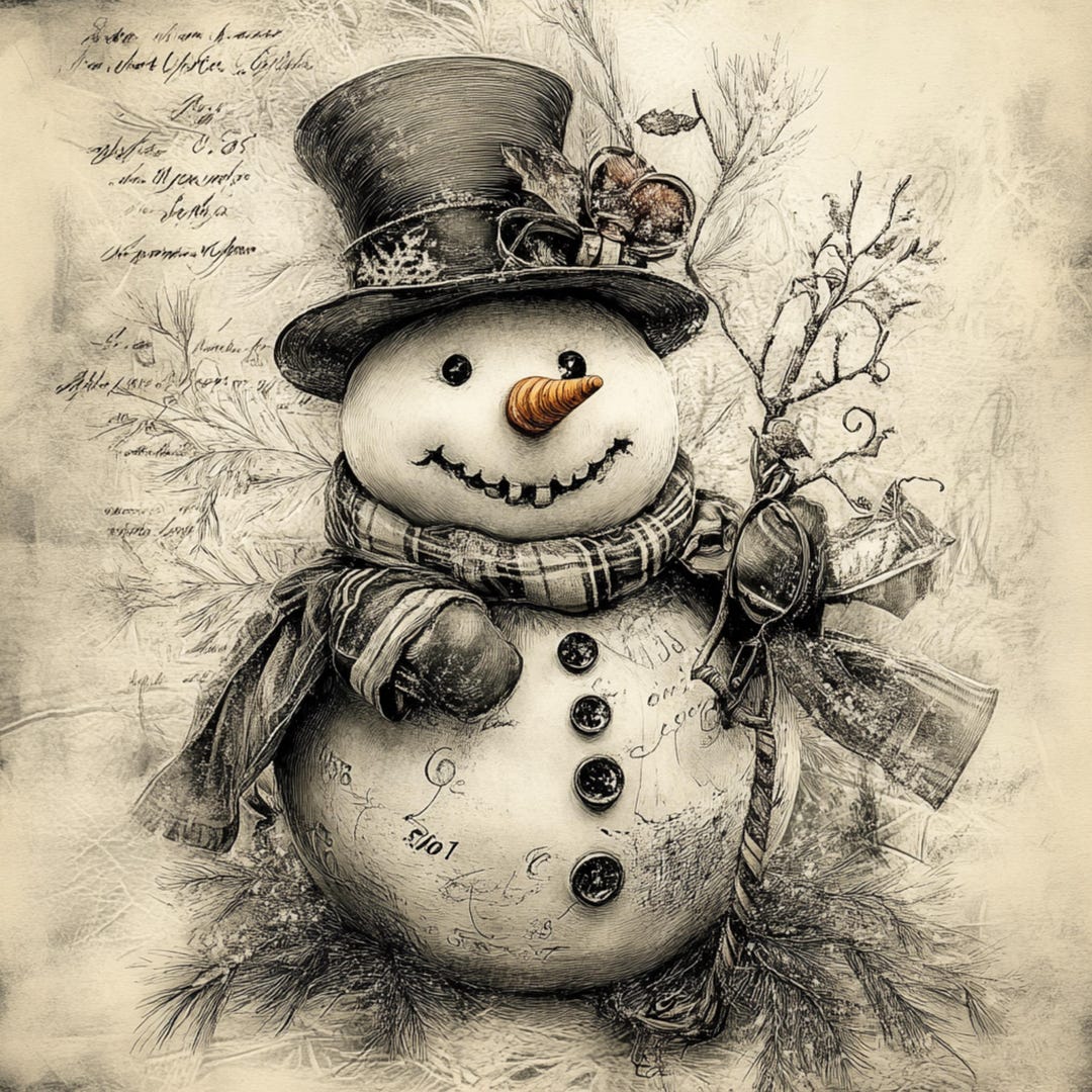 12 Retro Snowman Large Square Artwork Set, Vintage Snowman Digital ...