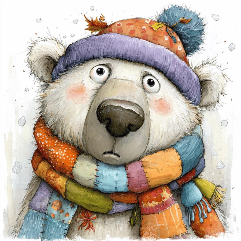 27 Winter Bear, Seal, Penguin Illustrations in Scarves and Hats Cozy ...