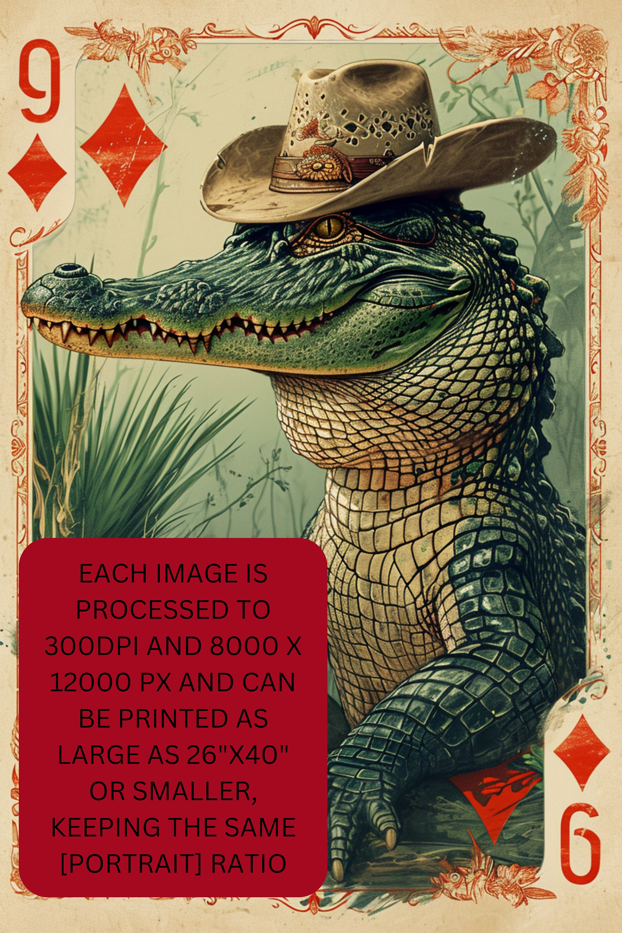 TEN Animals Retro Vintage Playing Card Style Wall Art Instant Printable ...