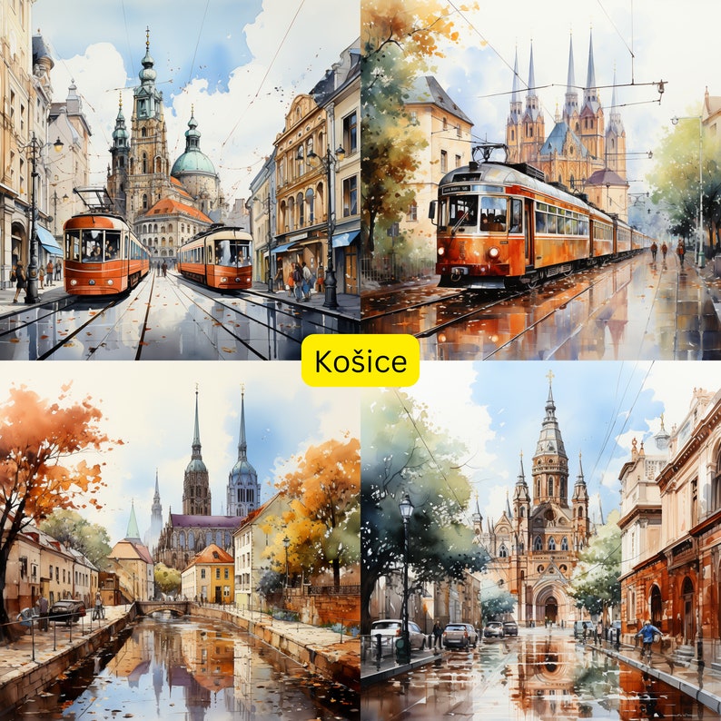 THIRTY TWO Slovakia Watercolor Digital Prints Urban Wall Art Decor ...