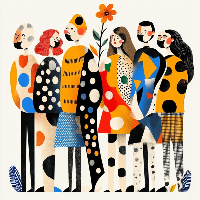 14 Modern Abstract Geometric Art, Minimalist People Artwork, Large ...