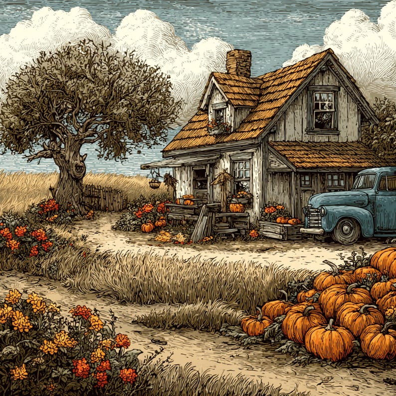 12 DIY Wall Art Fall Farmhouse Truck, Autumn Pumpkin Patch Artwork ...