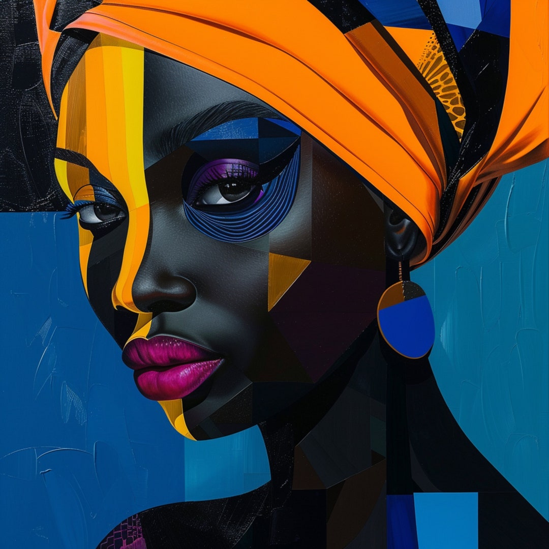 NINE Colorful Abstract Black African Woman Portrait Wall Art, Digital ...