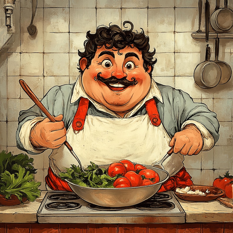 EIGHT Chef Illustrations Wall Art, Large Square Wall Art Decor, Digital ...