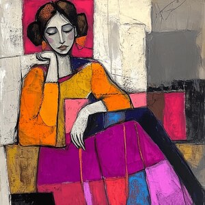 14 Digital Cubist Abstract Female Poster, Large Square Abstract Artwork ...