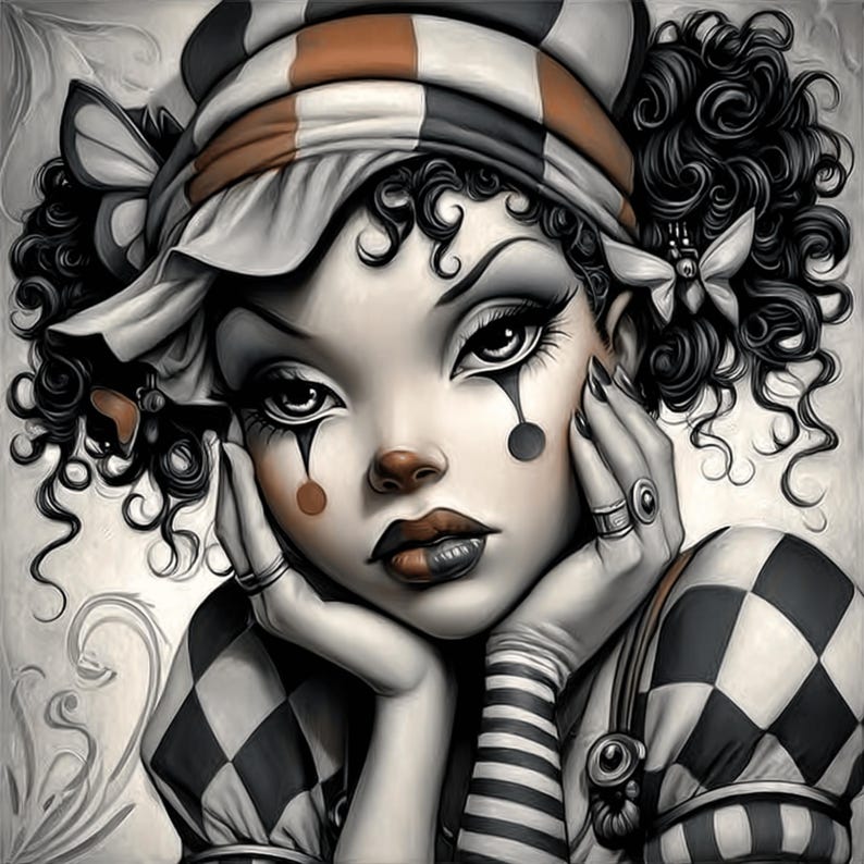35 Pierrot Clown Portraits for DIY Wall Art, Harlequin Face Art ...