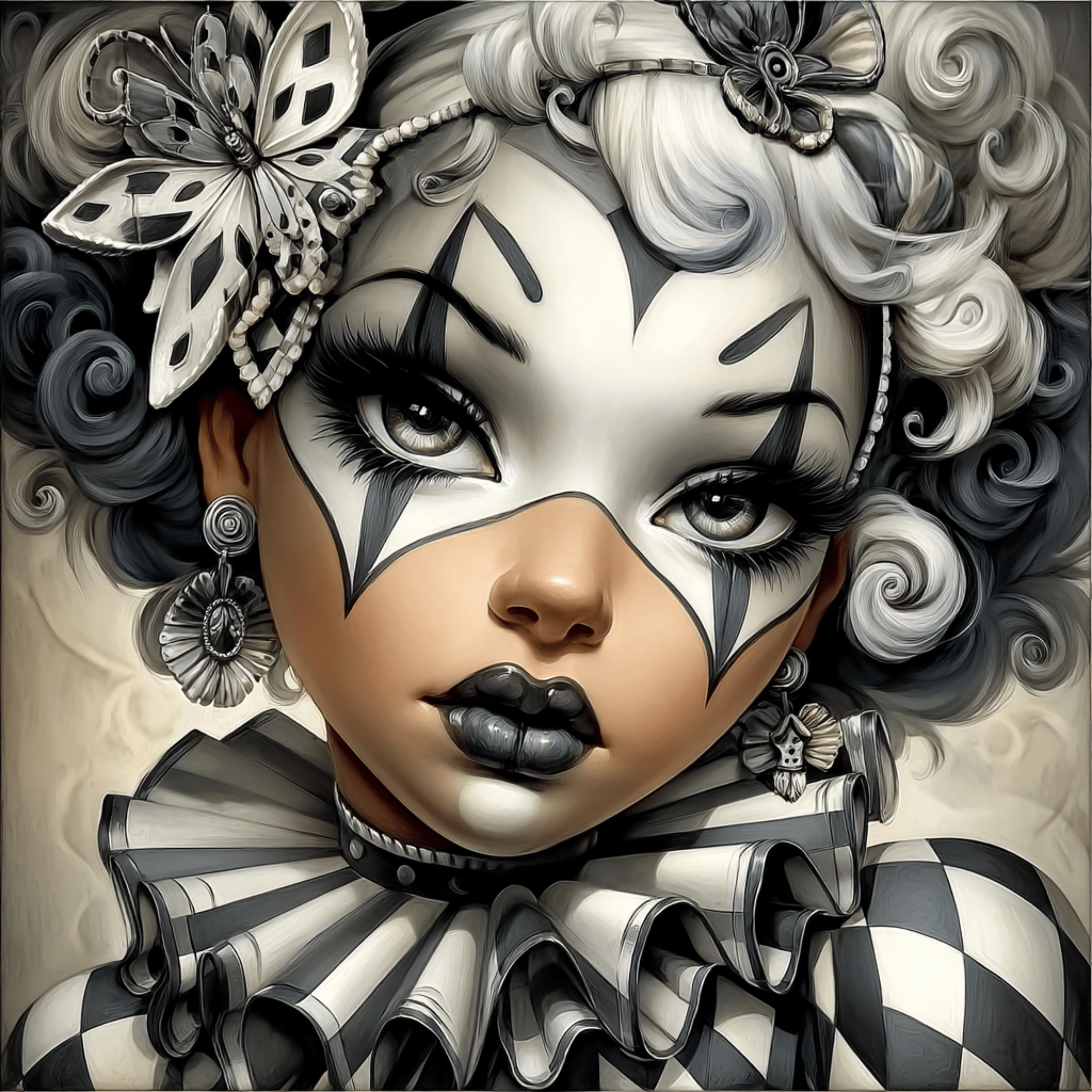 35 Pierrot Clown Portraits for DIY Wall Art, Harlequin Face Art ...