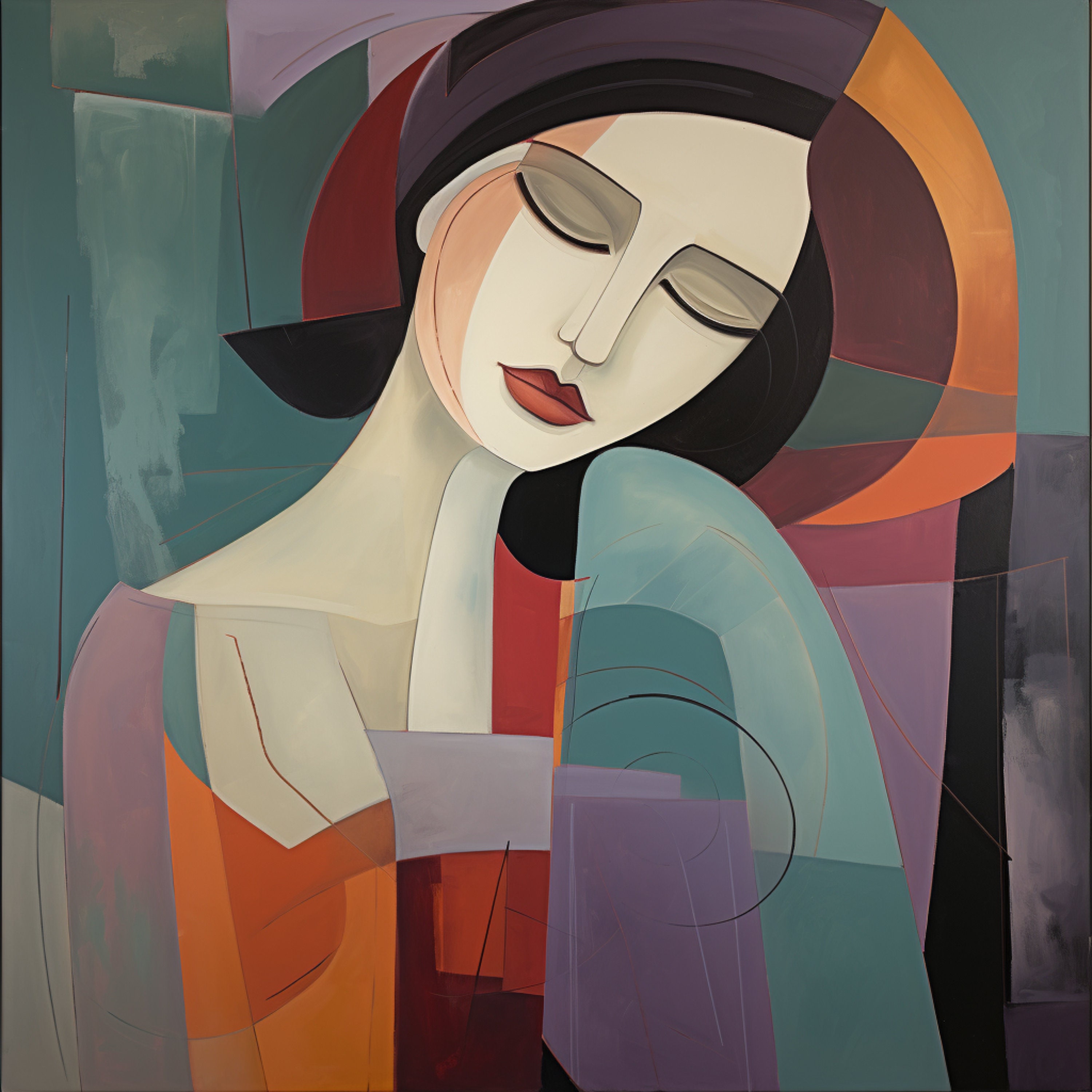 NINE Modern Abstract Female Portrait Wall Art, Bold Cubist Influence ...