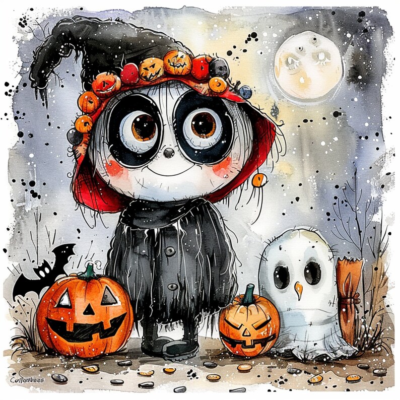 FOURTEEN Cute Halloween Art Collection, Spooky Kids Digital Prints ...