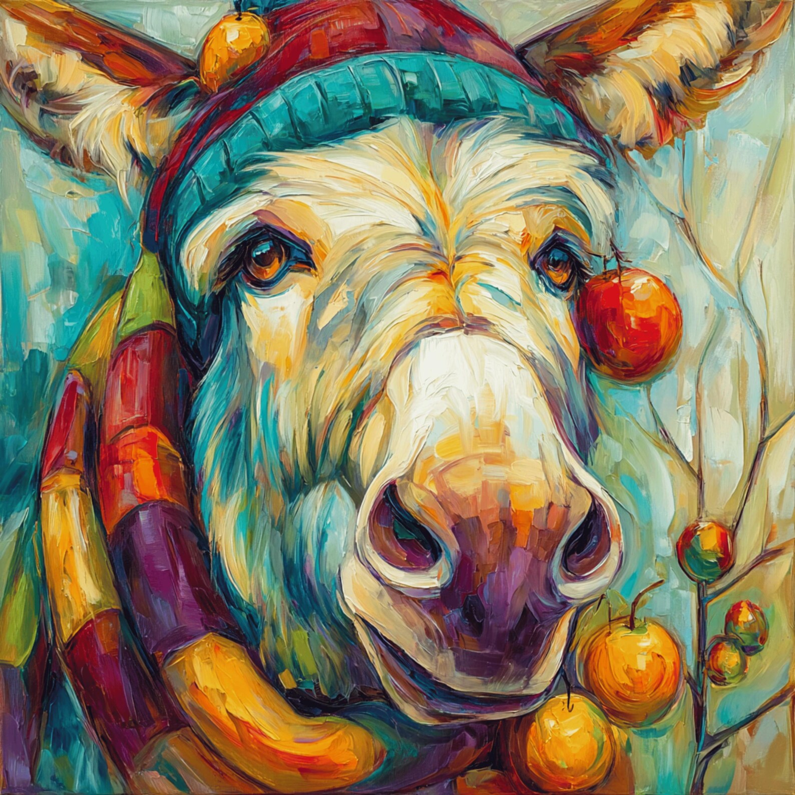 25 Christmas Donkey Wall Art, Festive Farm Animal Painting, Holiday ...