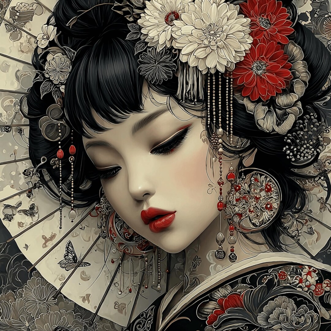 20 Geisha Wall Art Digital Prints – Elegant Japanese Girl Digital ...