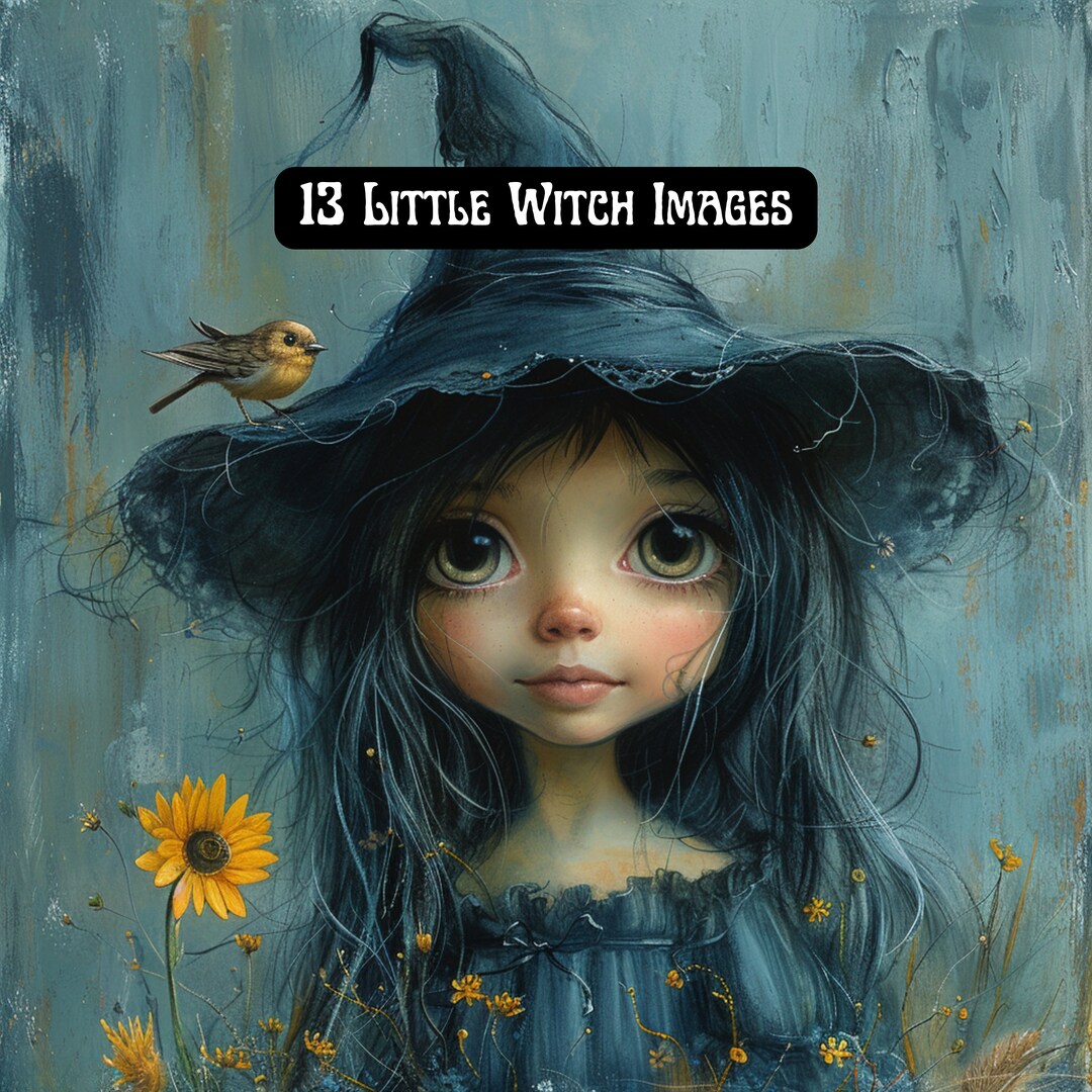 THIRTEEN Enchanting Blue Witch Art Prints, Cute Witch Wall Art With ...