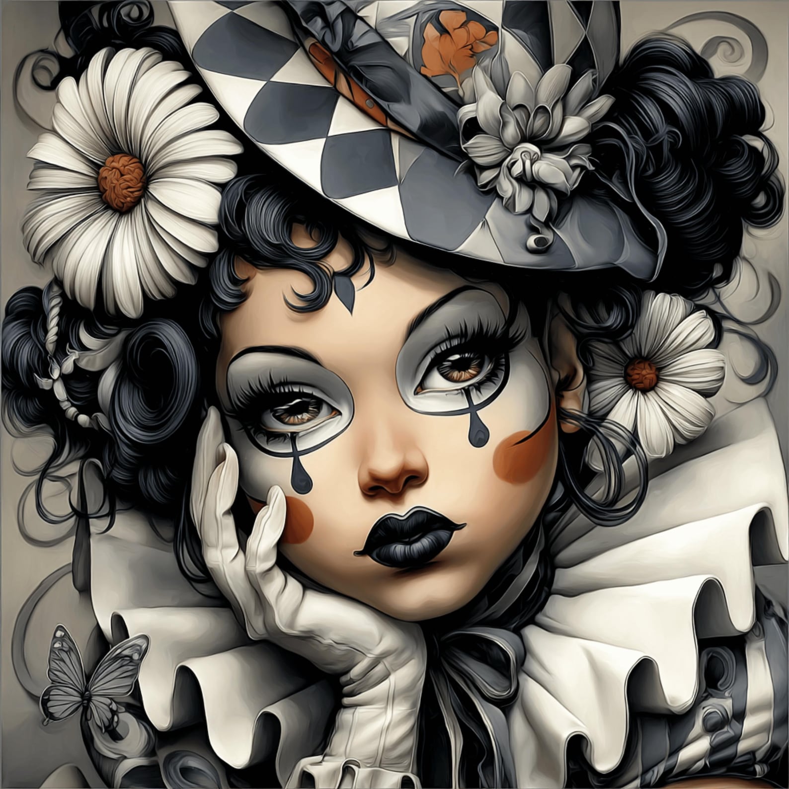 35 Pierrot Clown Portraits for DIY Wall Art, Harlequin Face Art ...