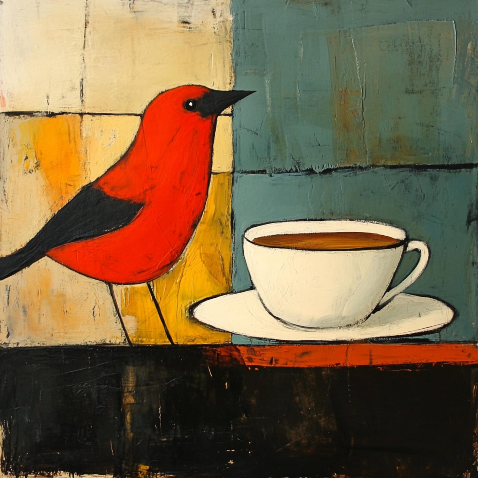 11 Bird With Coffee Wall Art, Digital Images Collection, Large Square ...