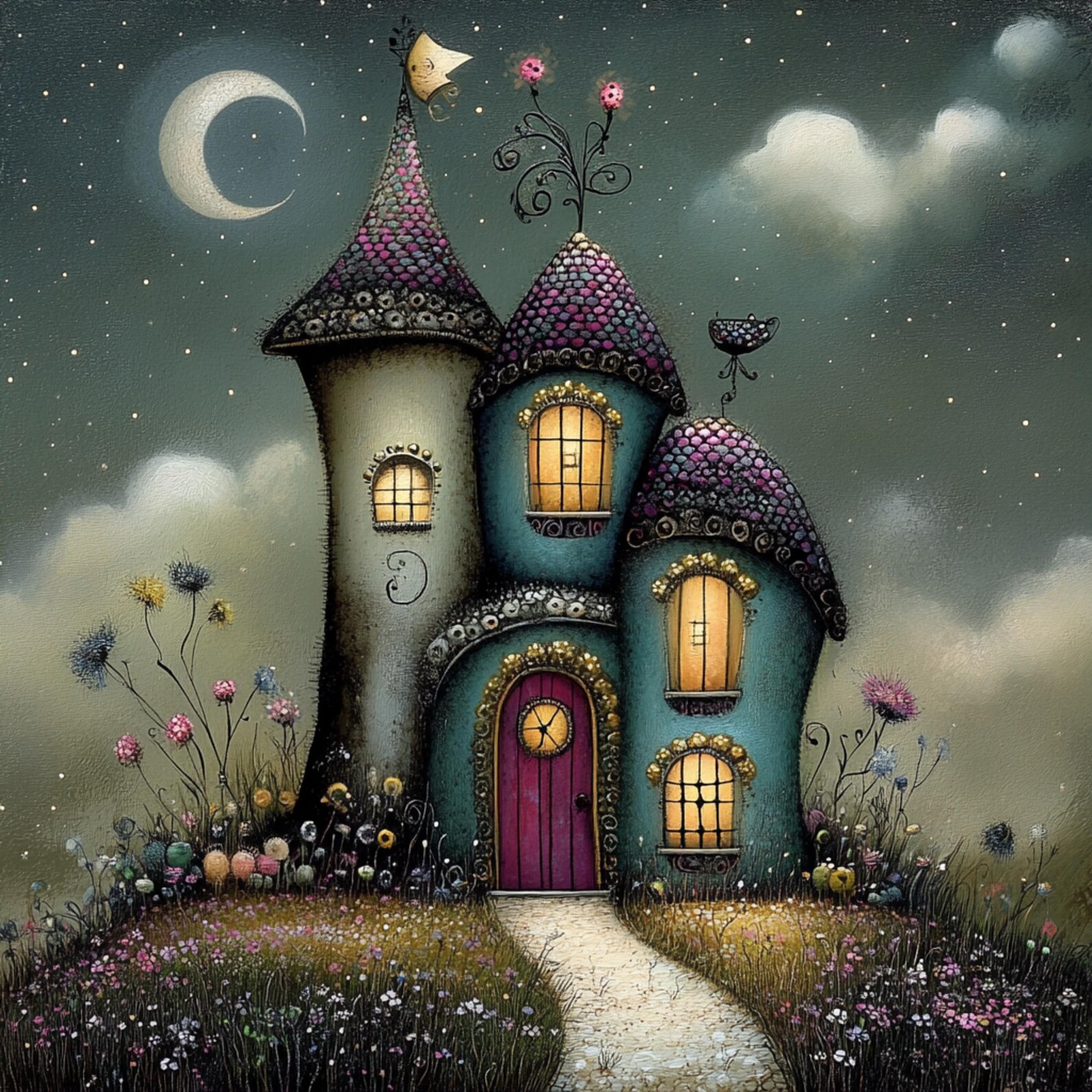 12 Whimsical Houses Digital Artwork Set, Square Wall Art Poster for ...