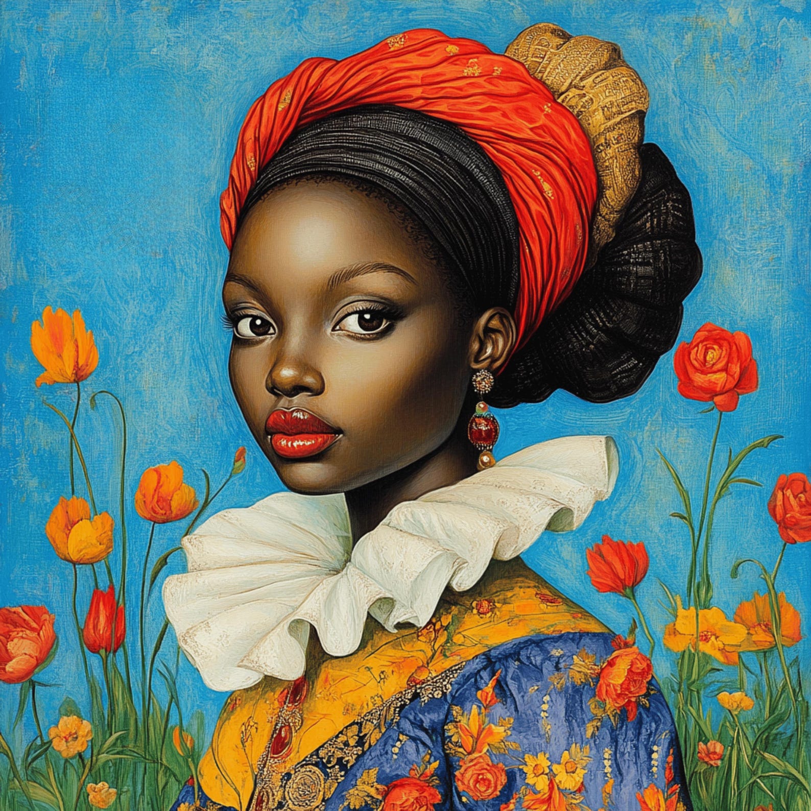 17 Women of Color Portrait Art, Rococo Style Poster, Large Square ...