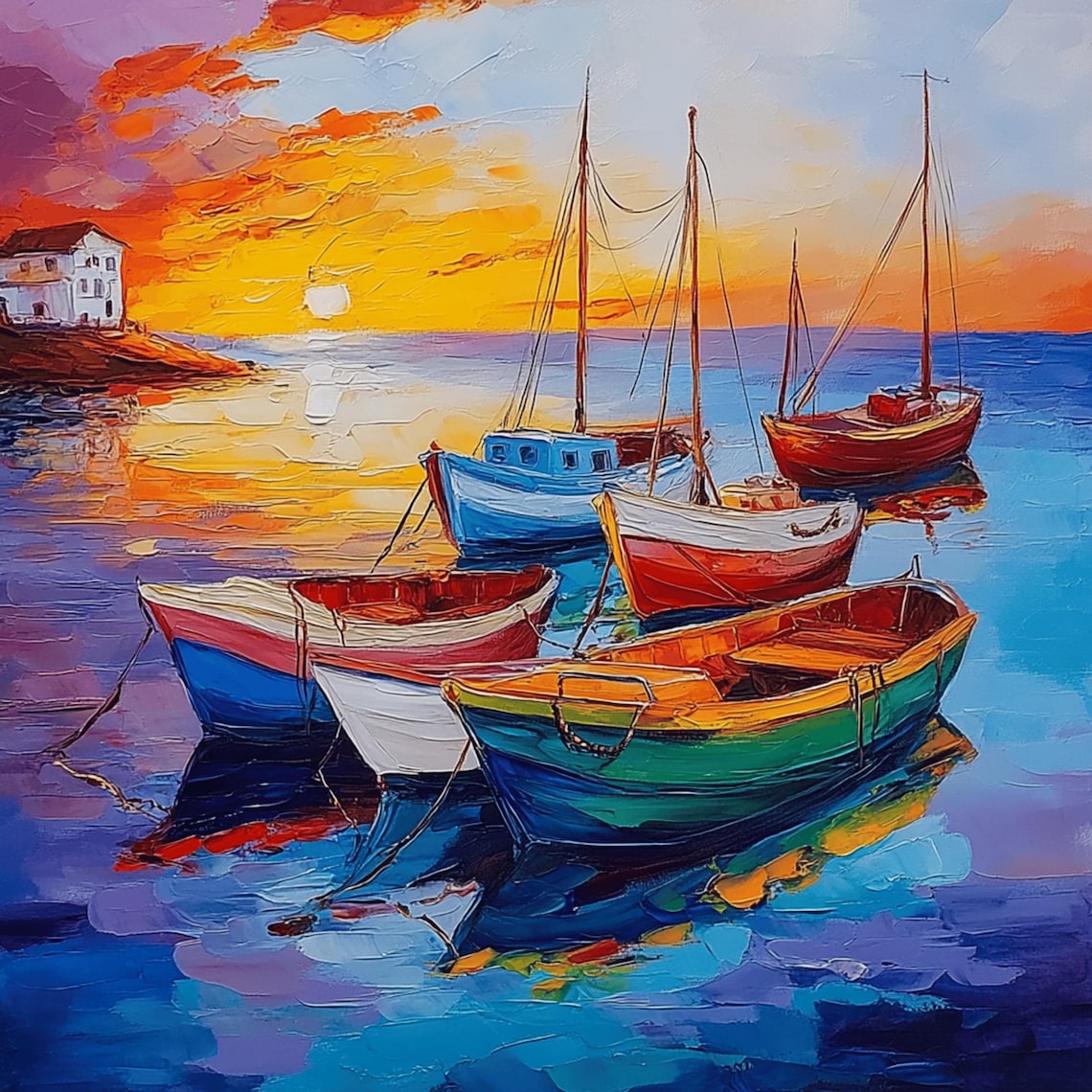 12 Tropical Boat Scenes Large Square Artwork Digital Images Poster ...