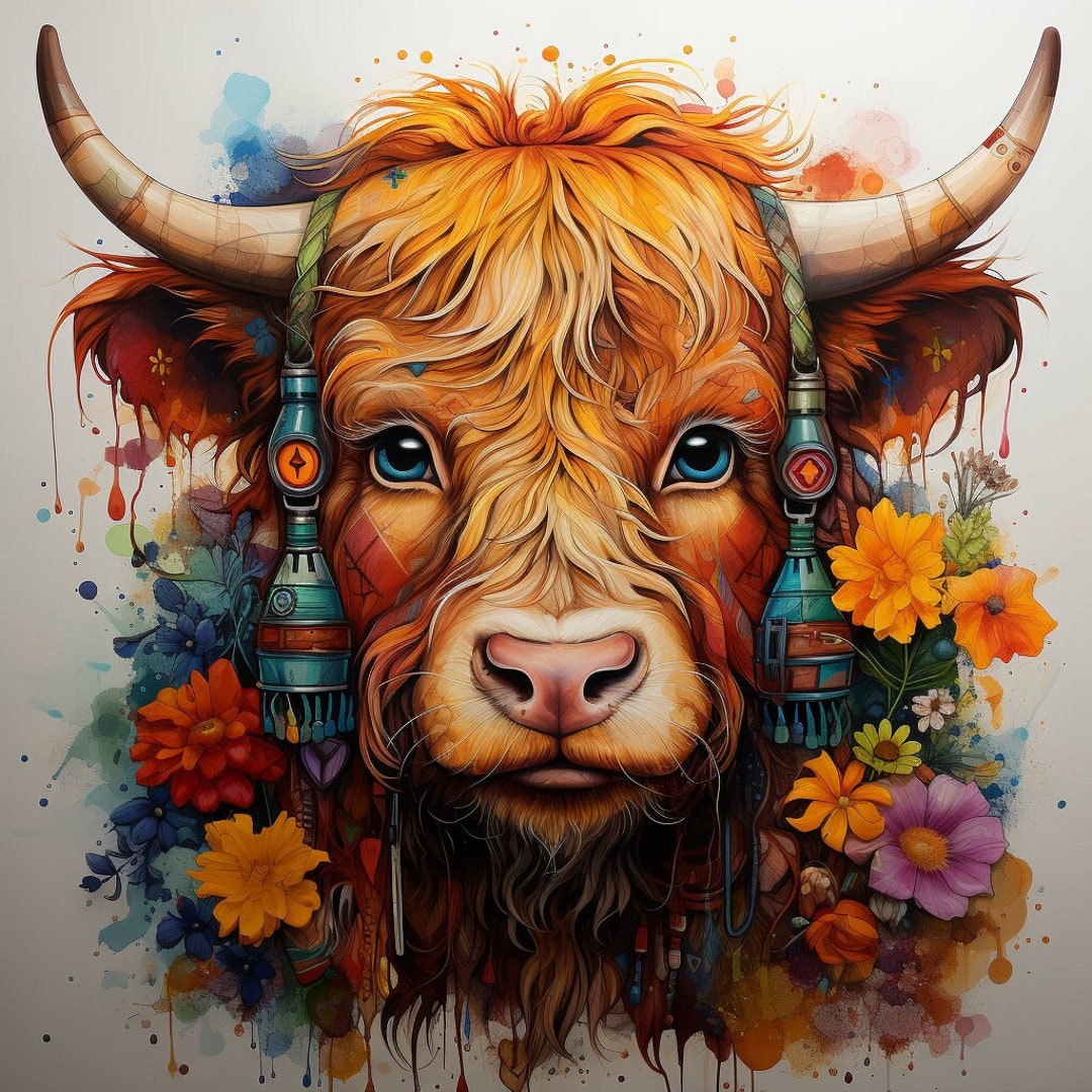 THIRTY THREE Colorful Highland Cow Digital Prints Scottish Highland Cow ...