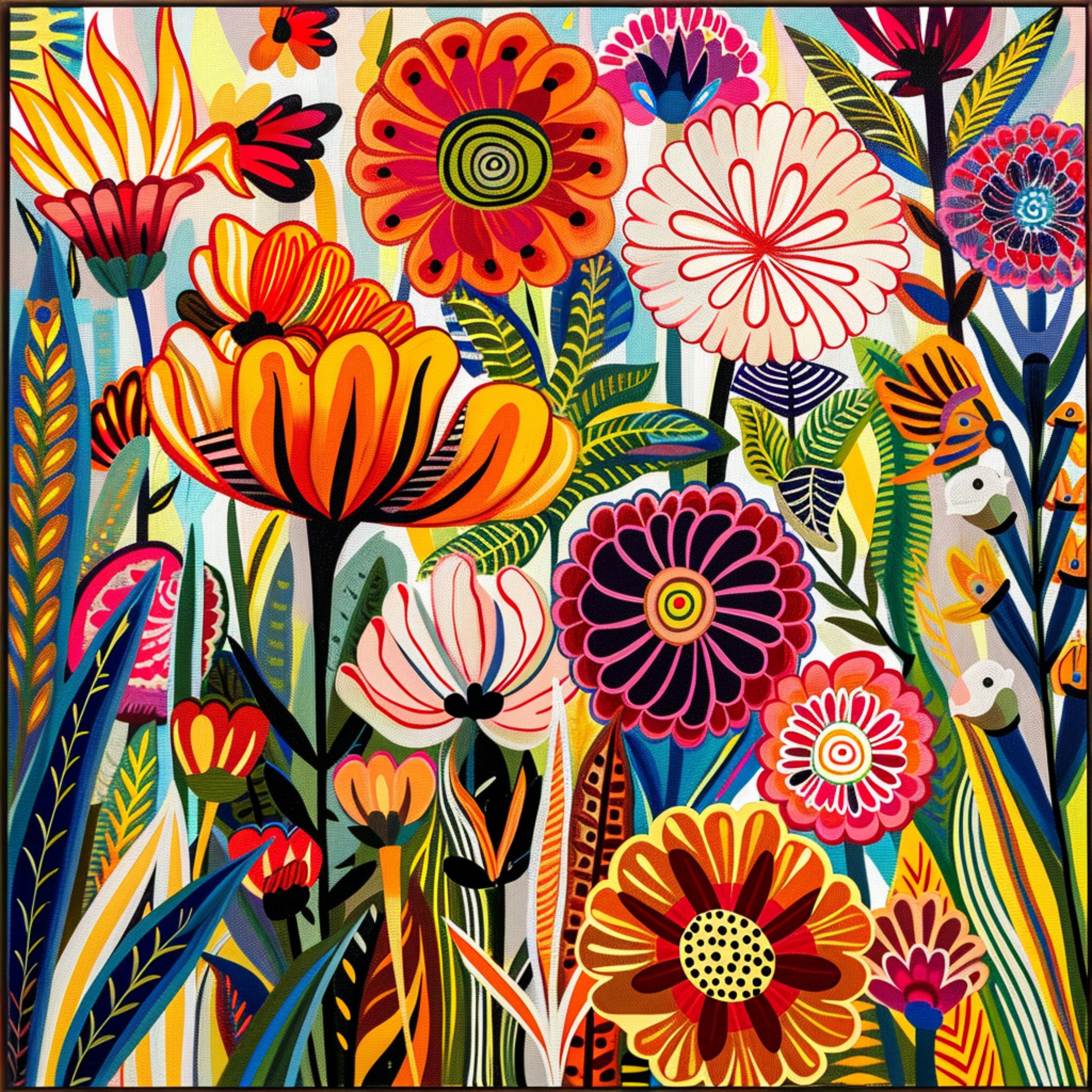 NINE Boho Retro Floral Wall Art, Colorful Flower Digital Print, Modern ...