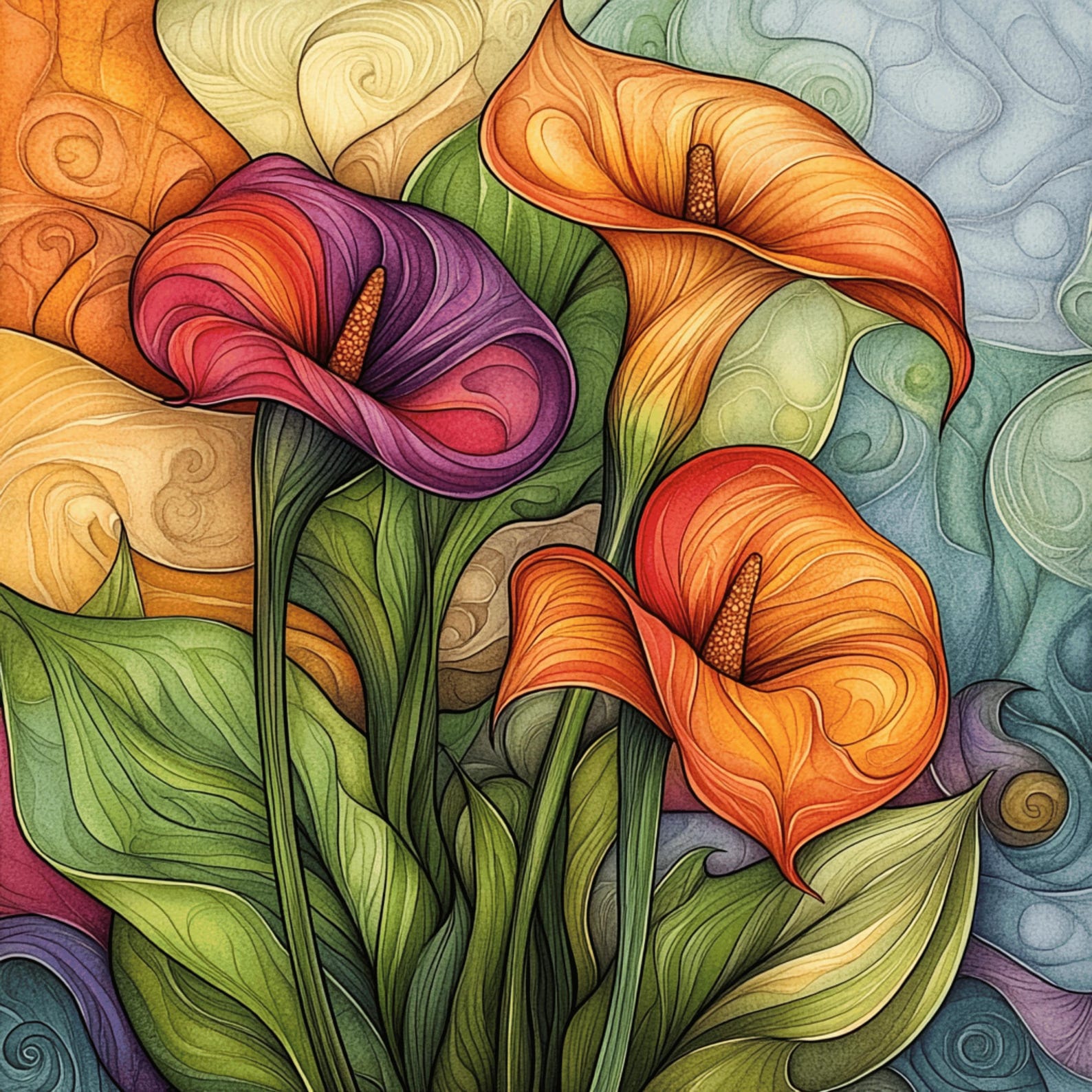 70 Digital Images Zentangle Inspired Floral Flowers Botanical Boho ...