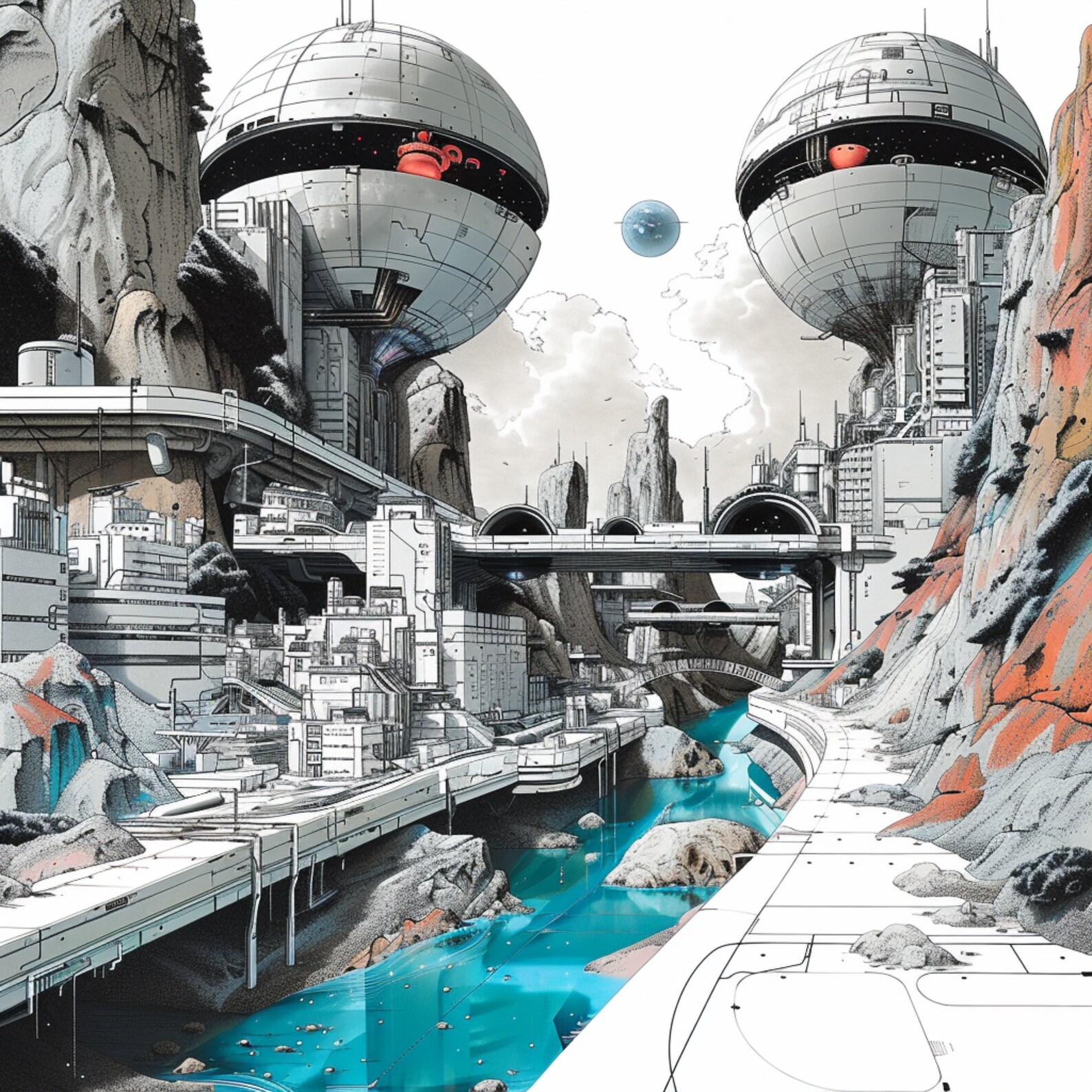 THIRTEEN Futuristic Tech Line Art Digital Images, Modern Sci-fi Art ...