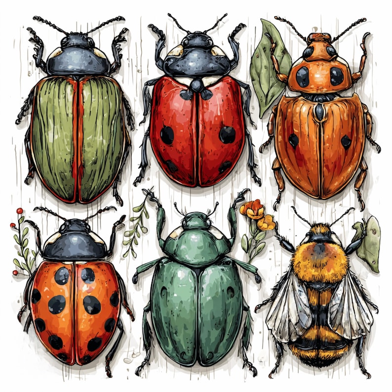 24 DIY Wall Art Insect Digital Images, Colorful Beetle and Bug Artwork ...