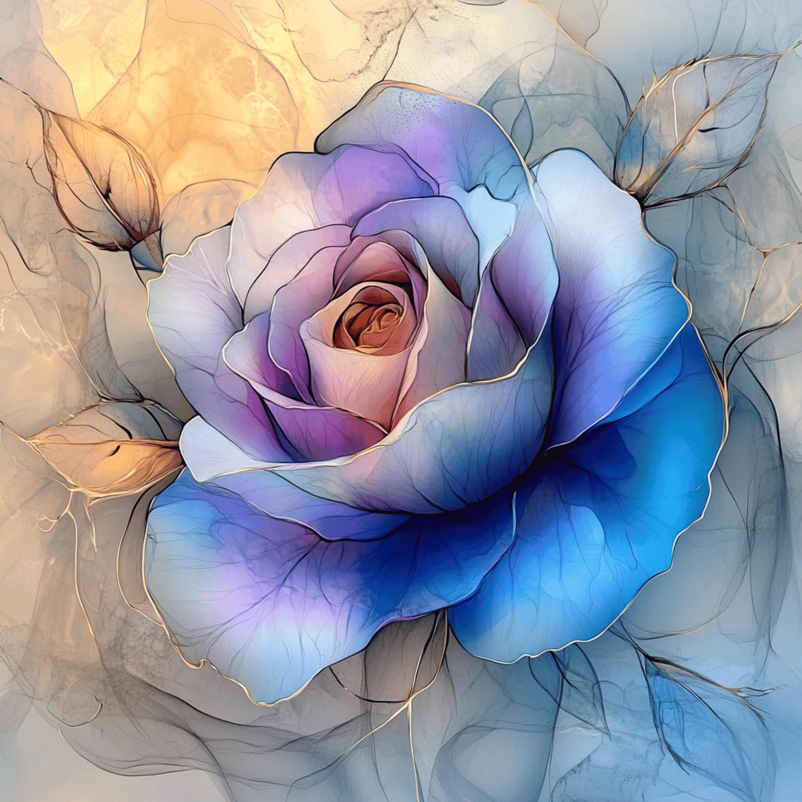 Blue Rose Pastel Stained Glass Effect Artwork, 15 Flower Digital Images ...