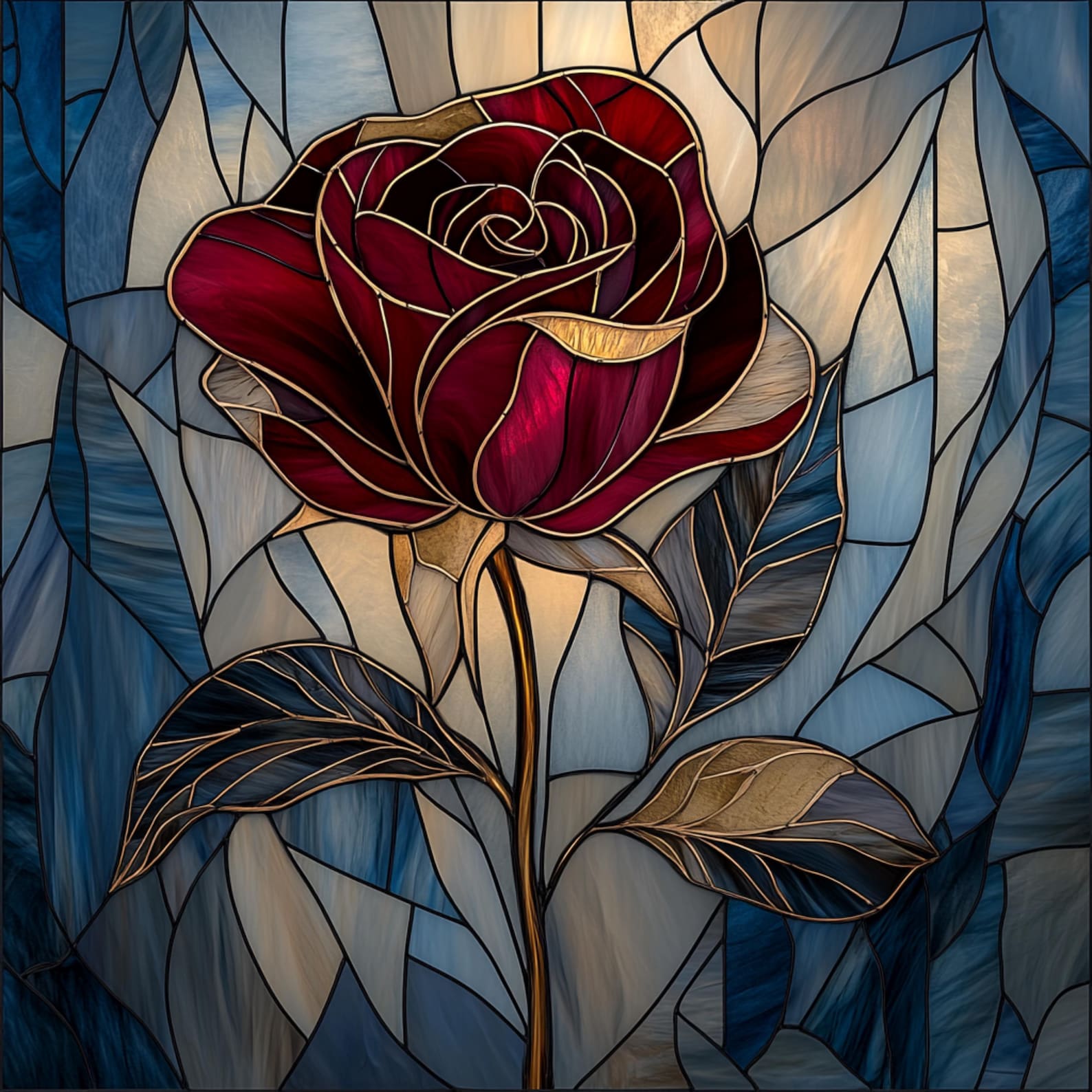 12 Stained Glass Rose Art Print, Large Square Poster, Living Room Wall ...