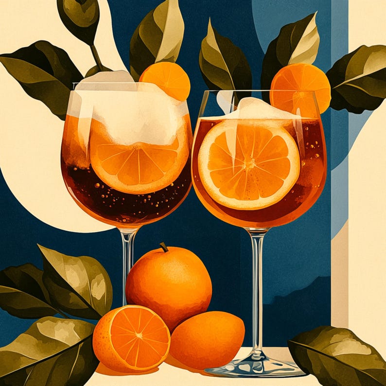 TEN Retro Cocktail Wall Art, Large Square Poster, Orange Themed Art ...