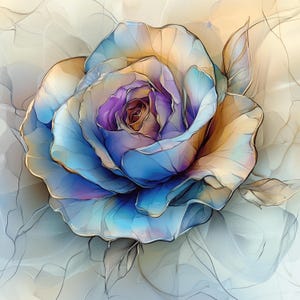Blue Rose Pastel Stained Glass Effect Artwork, 15 Flower Digital Images ...