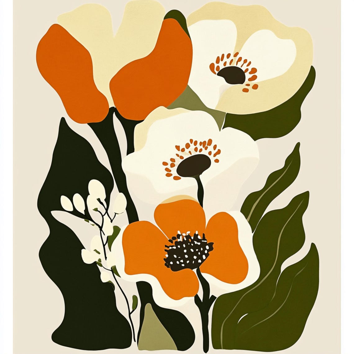 13 Retro Orange Floral Digital Images - Vintage-inspired Flower Art ...