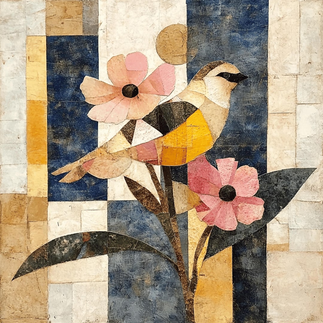 18 Cubist Collage Abstract Art, Beige Pink Artwork, Large Square Wall ...