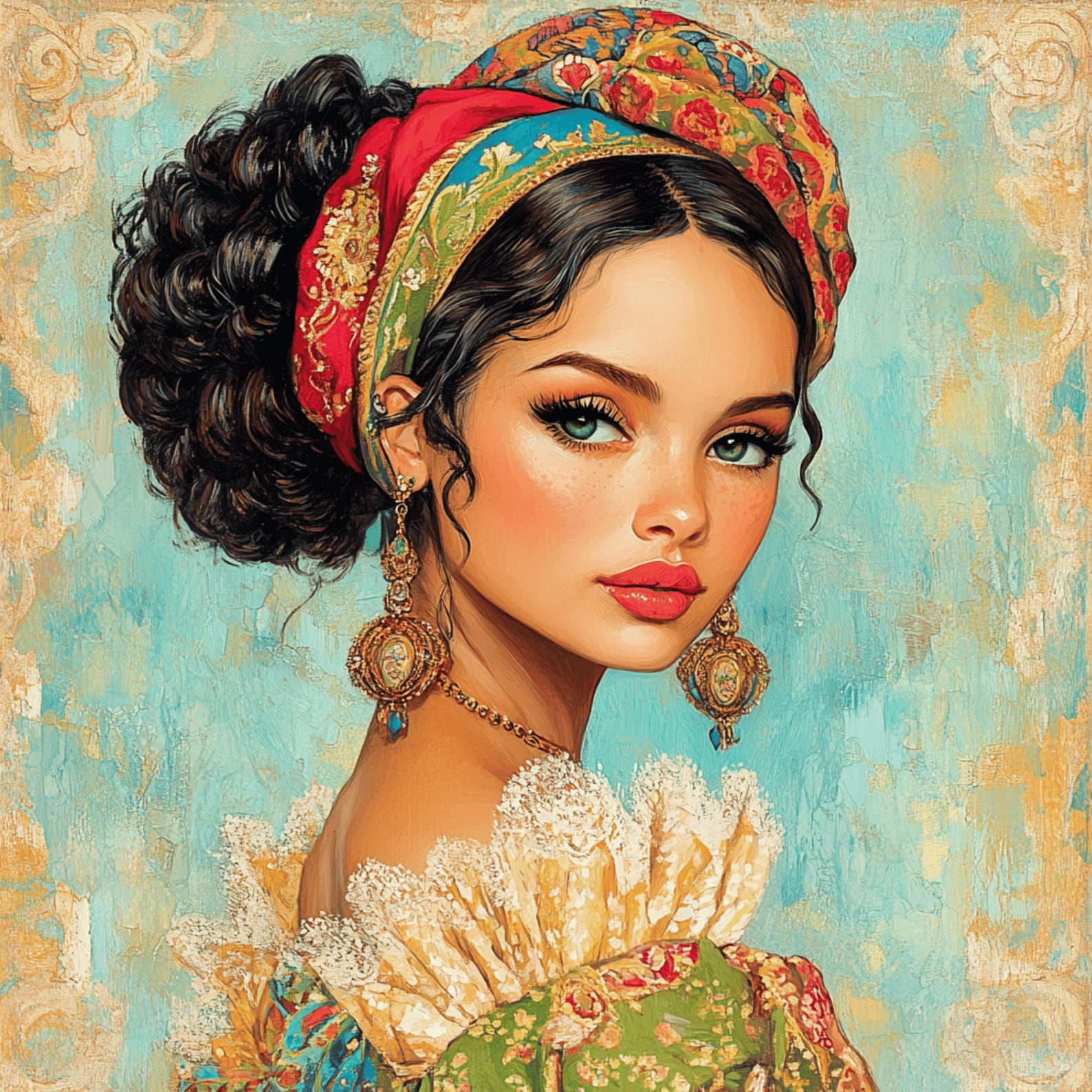 17 Women of Color Portrait Art, Rococo Style Poster, Large Square ...