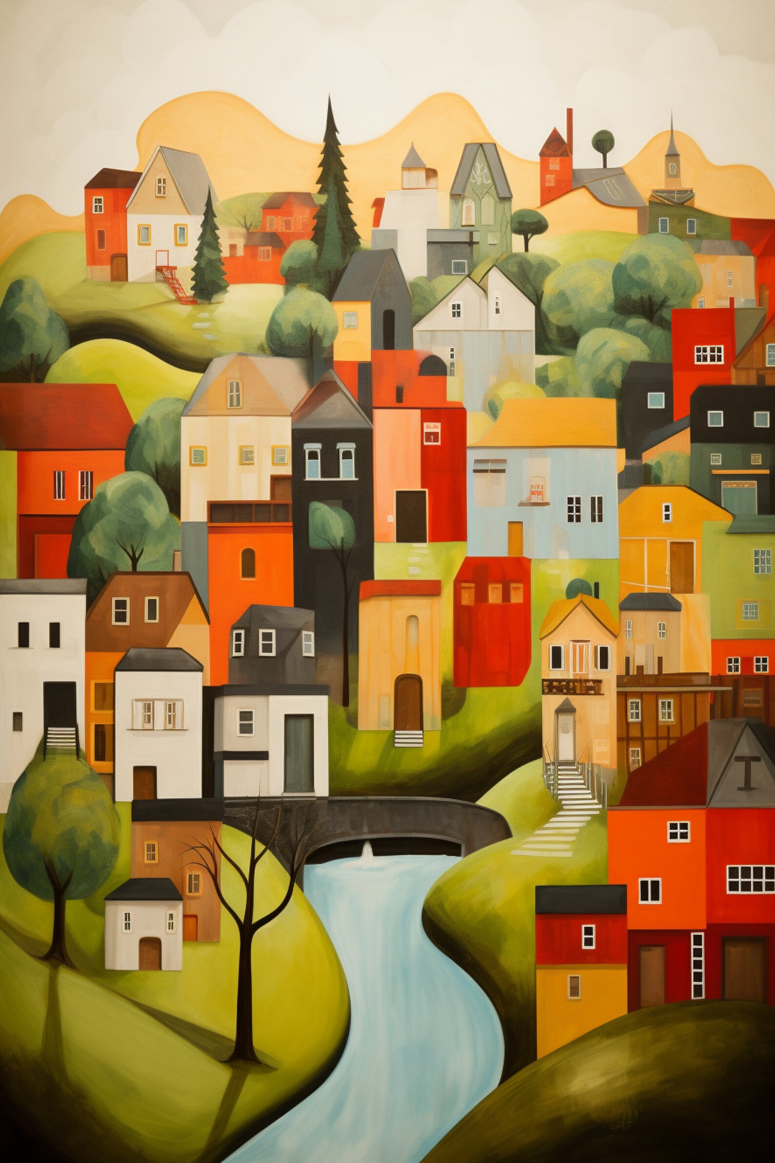 TEN Colorful Abstract Cityscapes, Digital Download, Geometric Houses ...