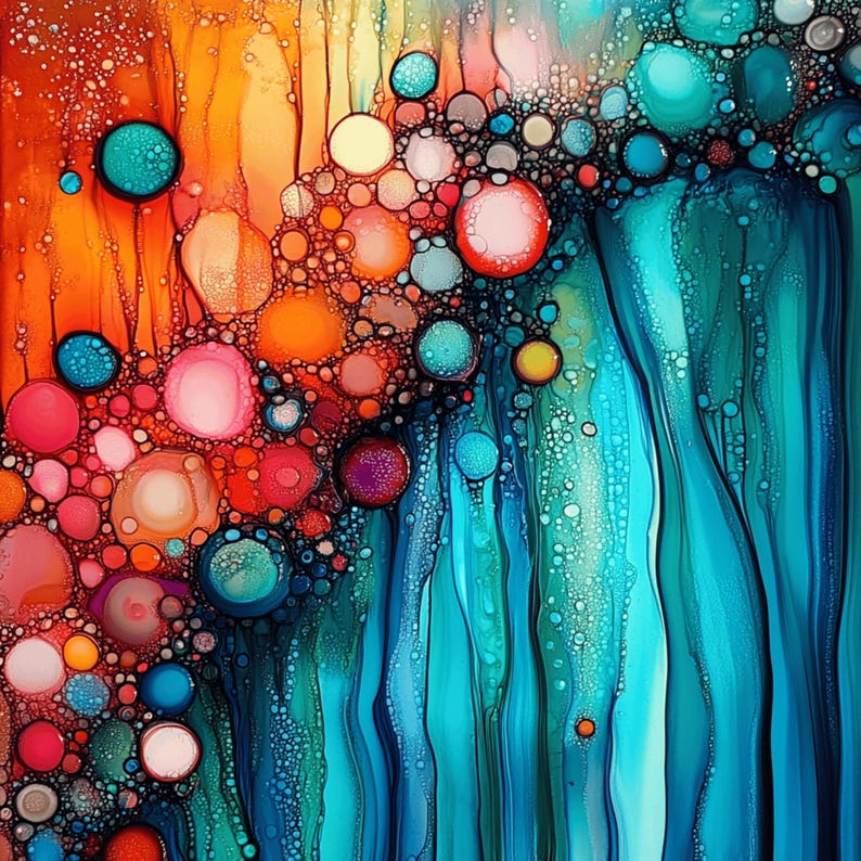 Stained Glass Effect Abstract Bubble Artwork, 12 Digital Images, Large ...