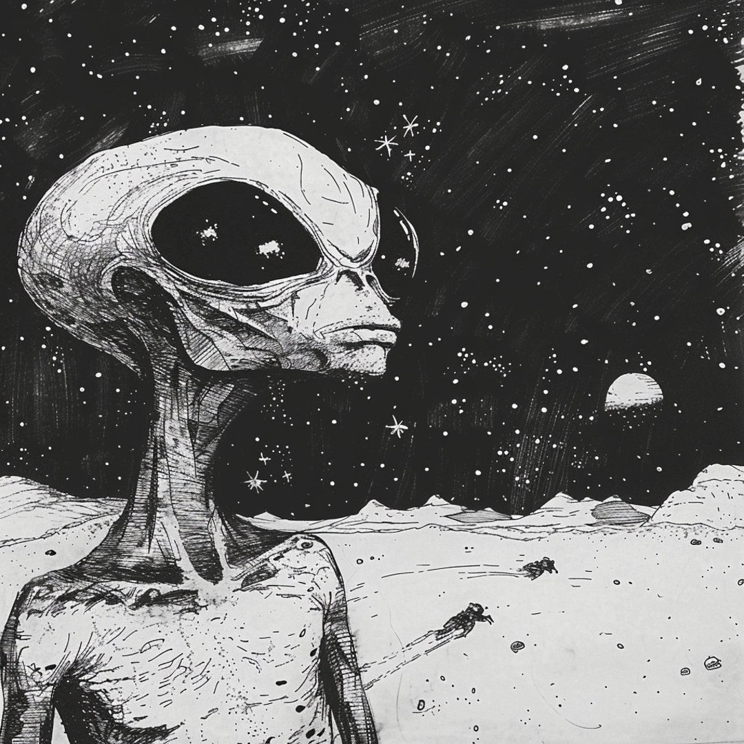 NINE Abstract Alien Artwork, Black and White Wall Decor, Sci-fi Themed ...