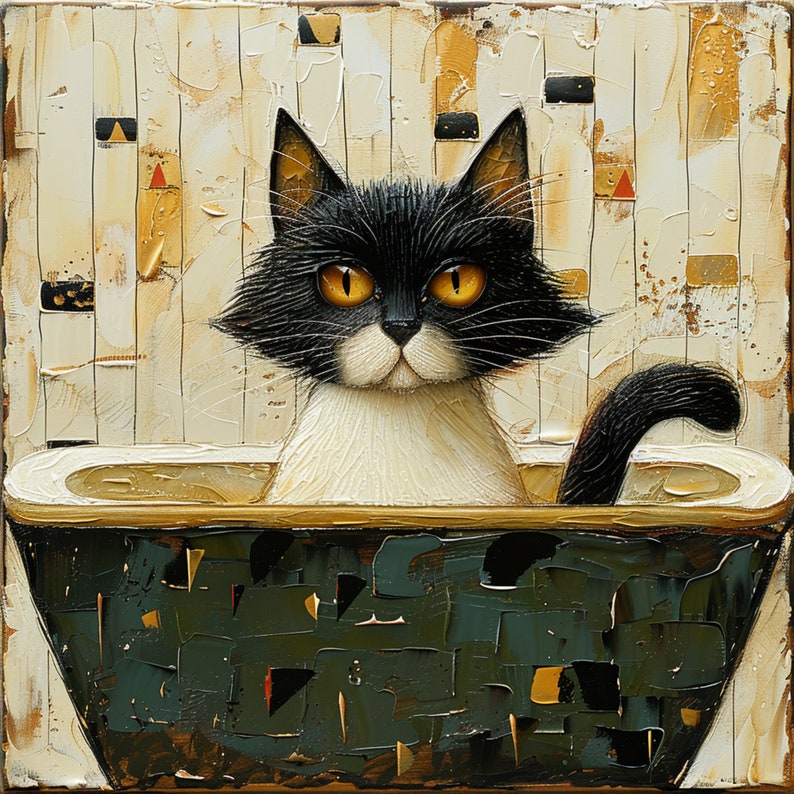 12 Cute Cat in Tub Digital Artwork, Cartoon Cat Illustration Wall Art ...
