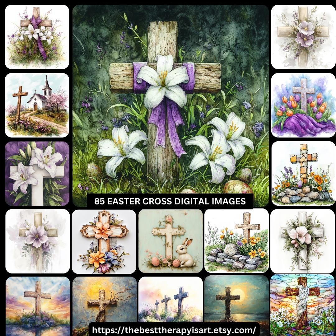 85 Easter Cross Digital Images, Watercolor Cross Art, Large Square ...