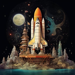 NINE Space Shuttle Rocket Launch Poster, Digital Download, Rocket ...