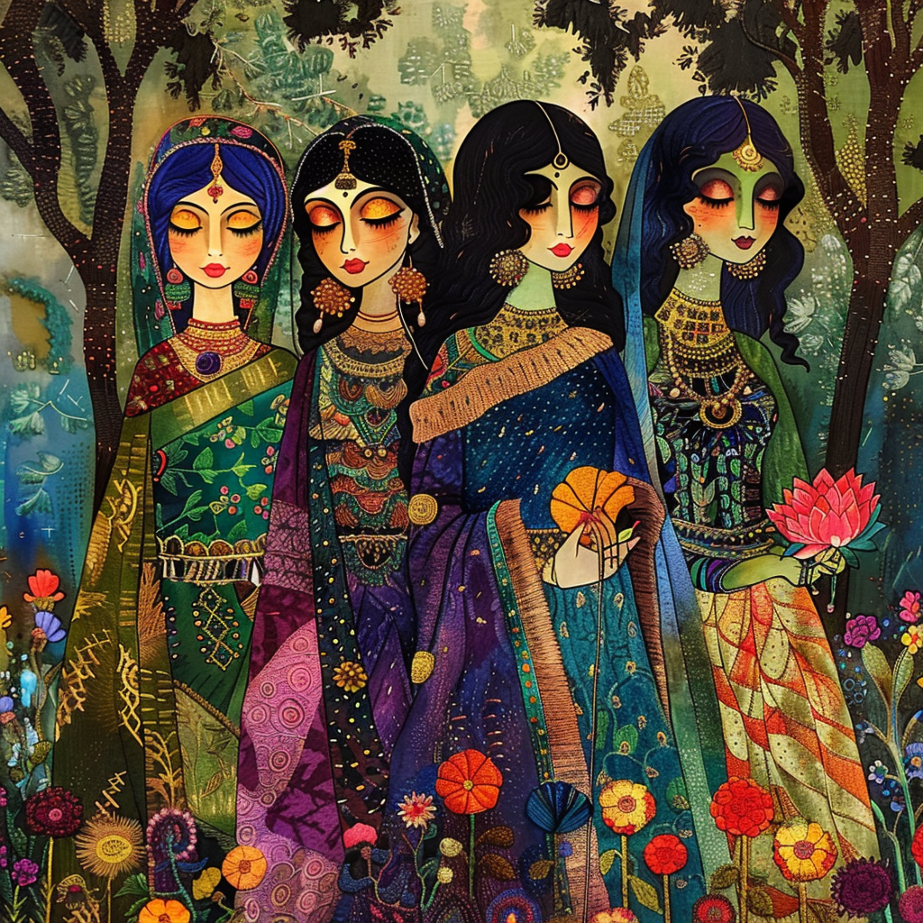 10 Traditional Khajuraho Embroidery Digital Artwork, Large Poster ...