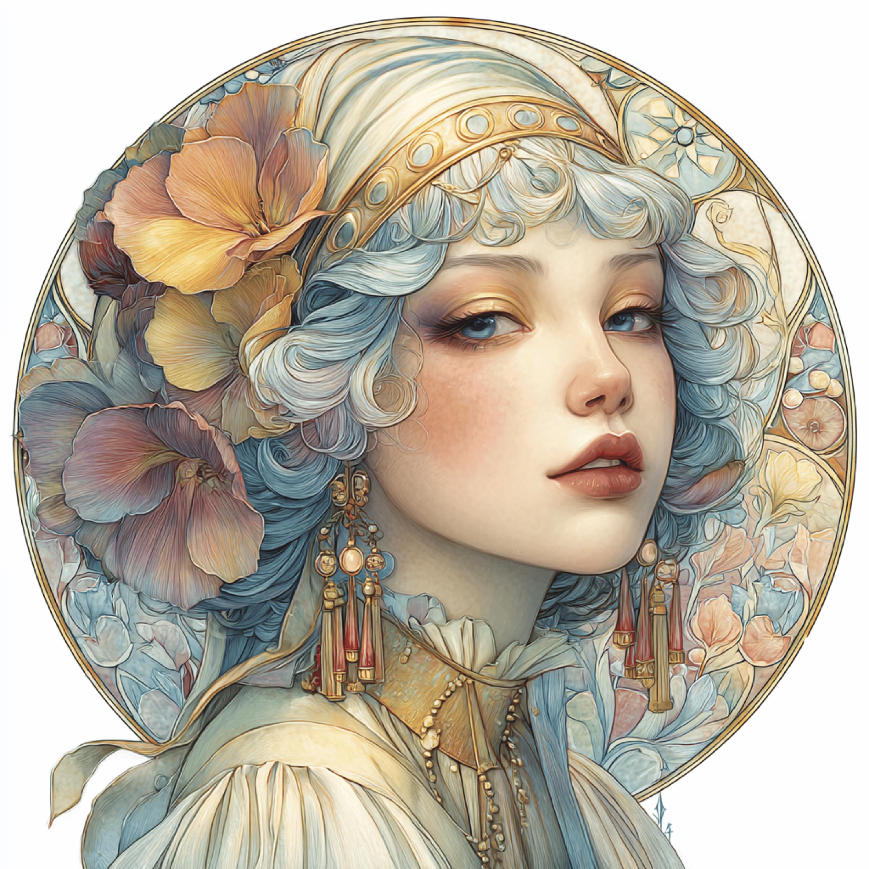 44 Art Nouveau Female Portraits With Flowers Vintage Botanical Women ...