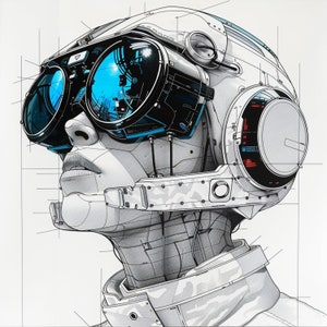 THIRTEEN Futuristic Tech Line Art Digital Images, Modern Sci-fi Art ...