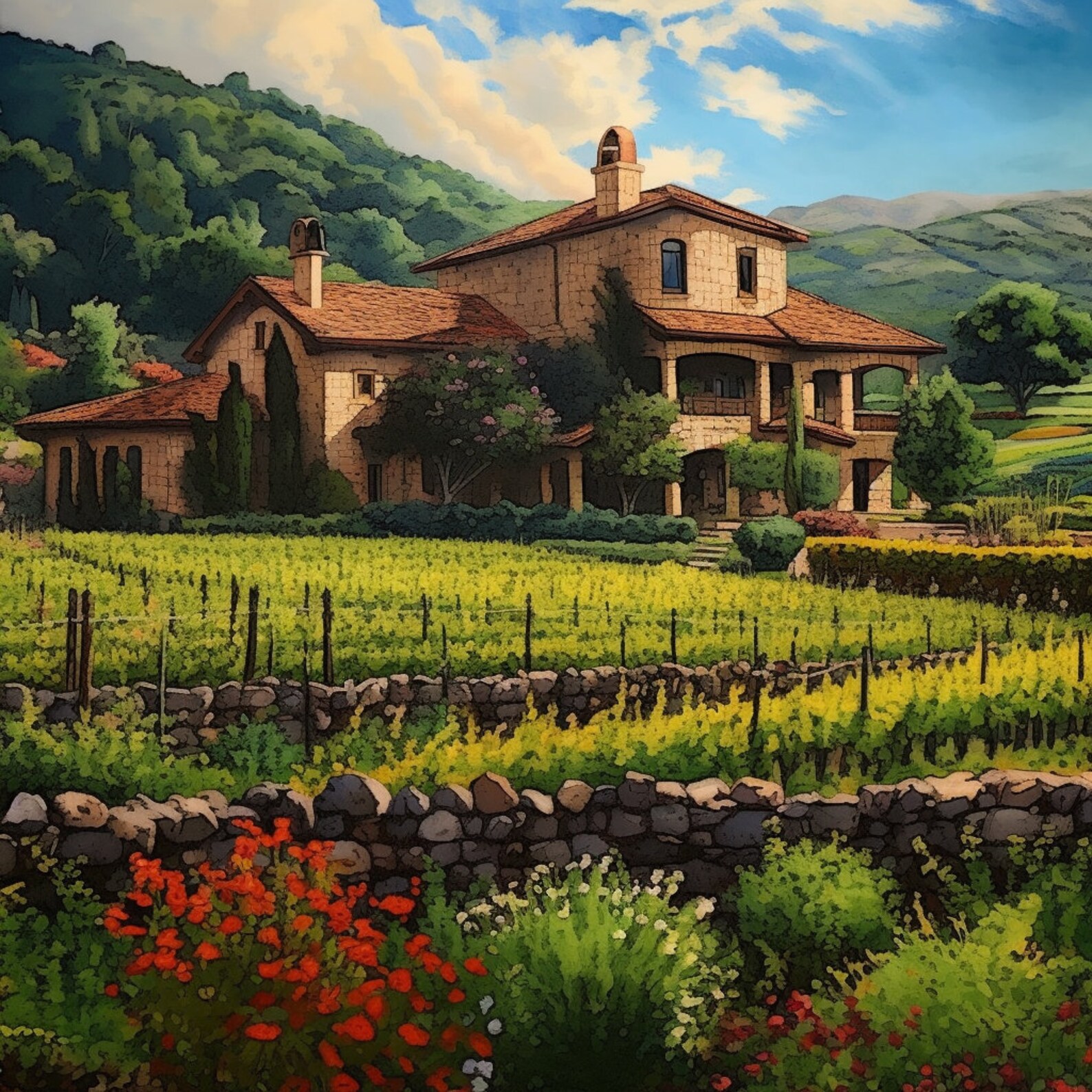 FOURTEEN Napa Valley Art Vineyard, Rustic Painting Sunset Villa Wall ...