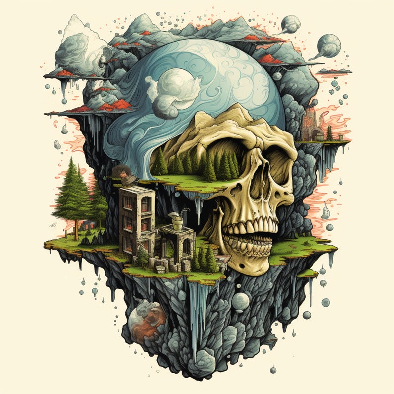 TEN Skull Urban Landscape Unique Artwork Wall Decor Instant Digital ...