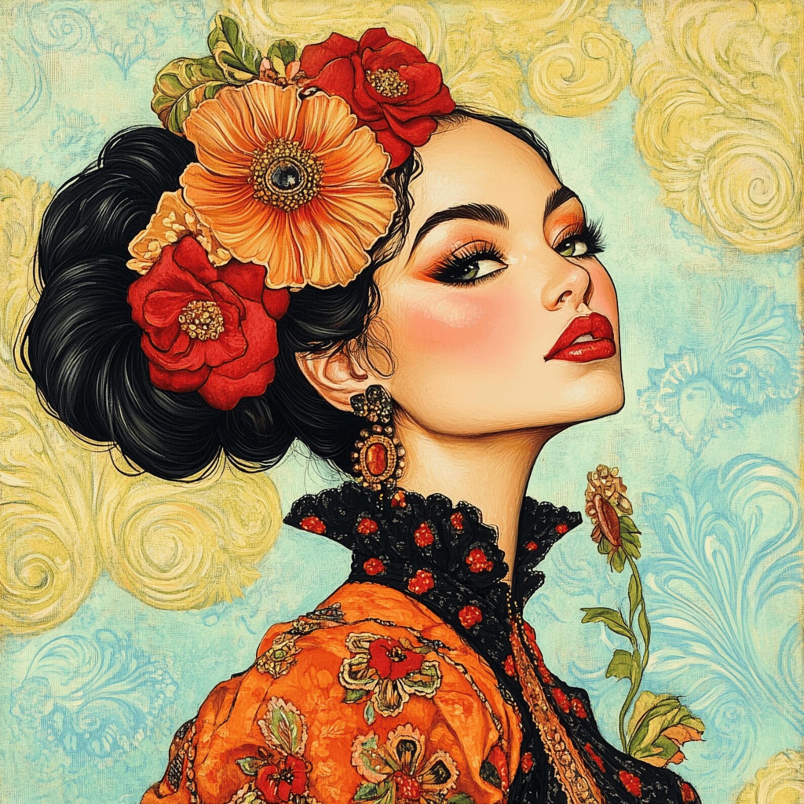 17 Women of Color Portrait Art, Rococo Style Poster, Large Square ...