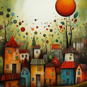 TEN Colorful Abstract Cityscapes, Digital Download, Geometric Houses ...