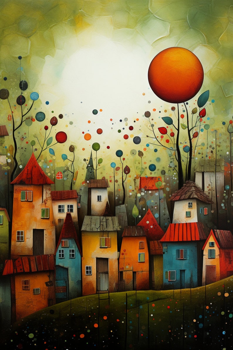 TEN Colorful Abstract Cityscapes, Digital Download, Geometric Houses ...