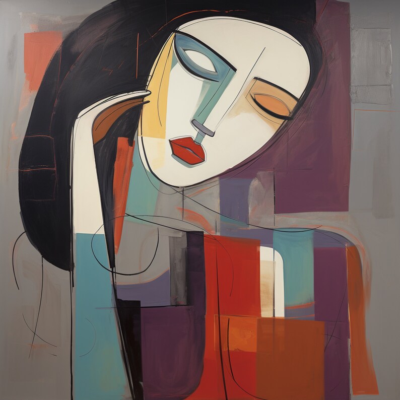 NINE Modern Abstract Female Portrait Wall Art, Bold Cubist Influence ...